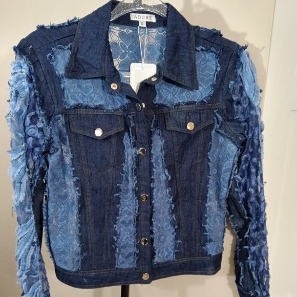 Adore | Jackets & Coats | Adore Embroidered Eyelet Trimmed Cropped Denim Jacket | Poshmark